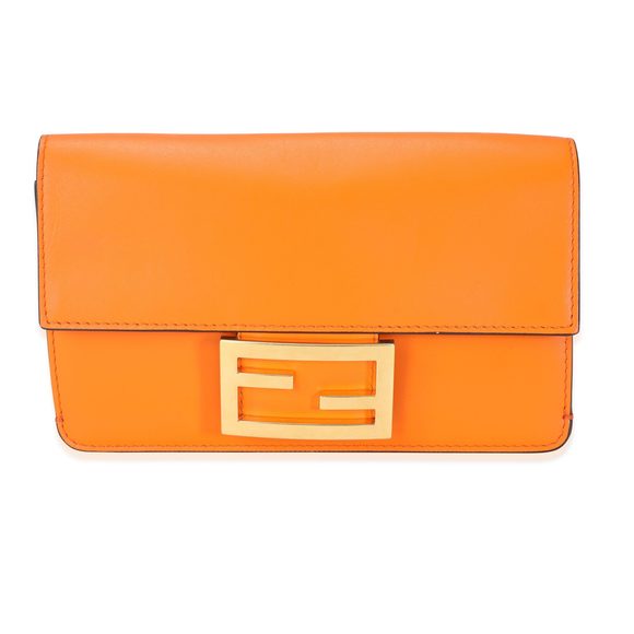 Fendi | Bags | Fendi Orange Calfskin Mini Flat Baguette With Brown ...